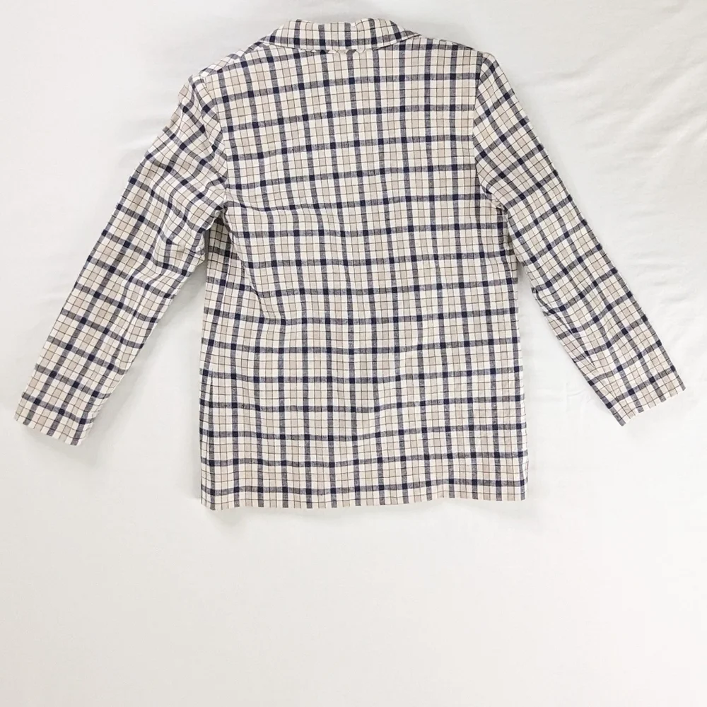 Vintage | Jackets & Coats | Vtg Cream Blue Plaid Linen Button Front ...